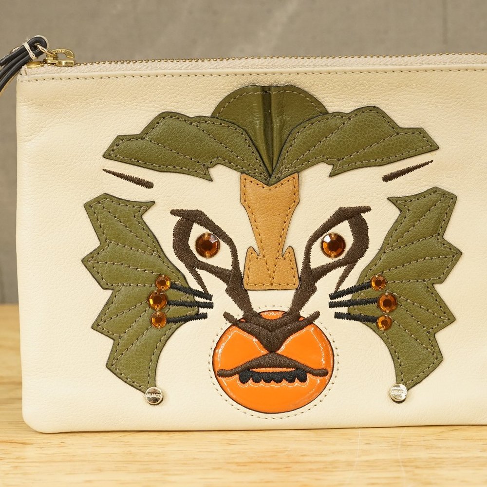 Mimco Embossed Leather Lion Graphic Face Design Wrist… - Gem